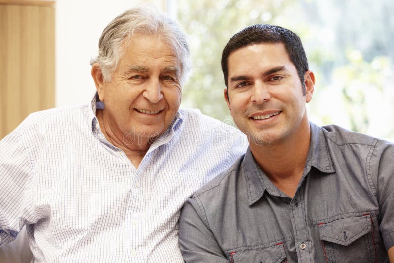 Hispanic Father and Adult Son Stock Image - Image of relaxed, portrait ...