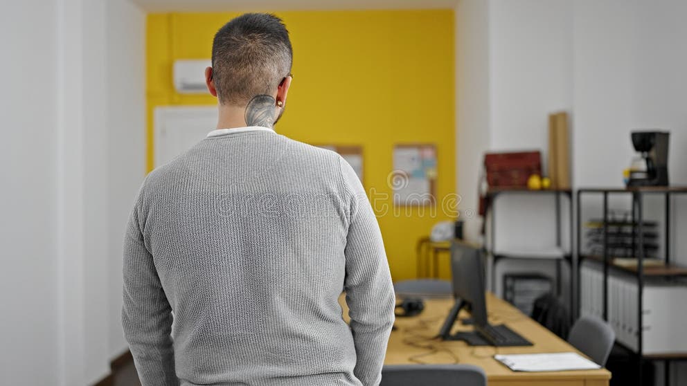 Hispanic Man Business Worker Standing Backwards at Office Stock Image ...