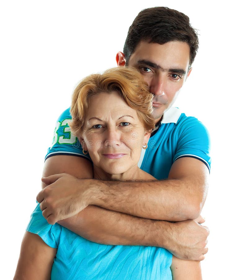 Hispanic Man Hugging His Mother Stock Image - Image of aged, isolated ...