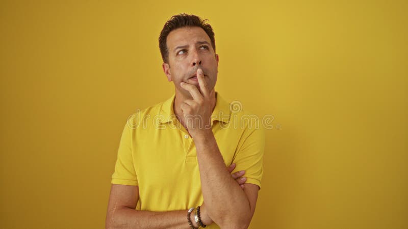 Hispanic Man, Middle Age, Standing and Thinking with a Thoughtful ...