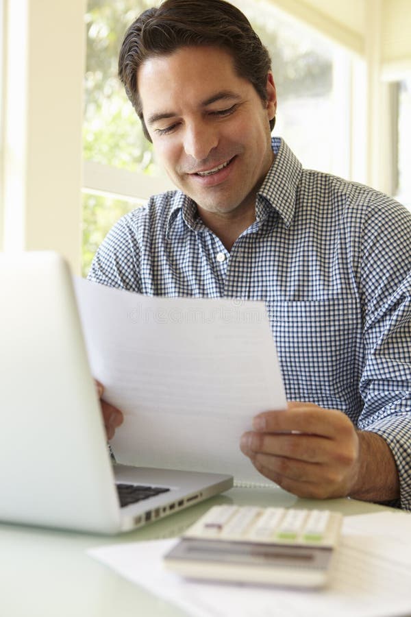 Hispanic Man Working in Home Office Stock Image - Image of inside ...