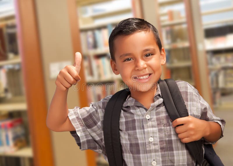 Hispanic Student Boy with Thumbs Up in the Library Stock Image - Image ...
