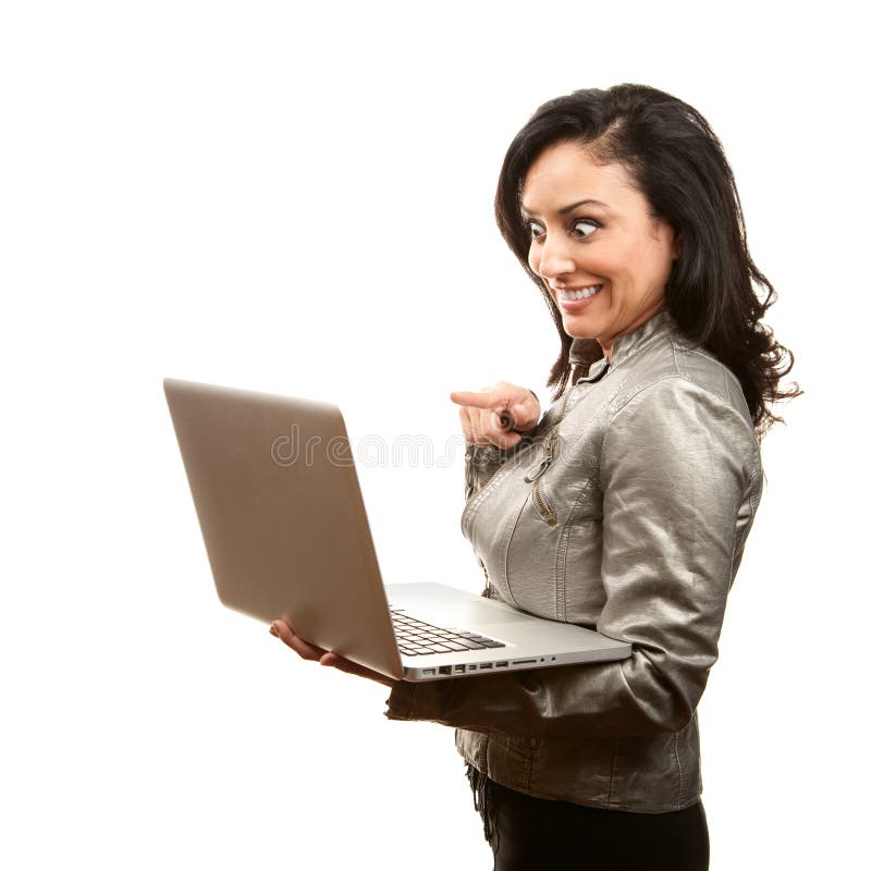 Hispanic Woman with Laptop stock photo. Image of cheerful - 13284374