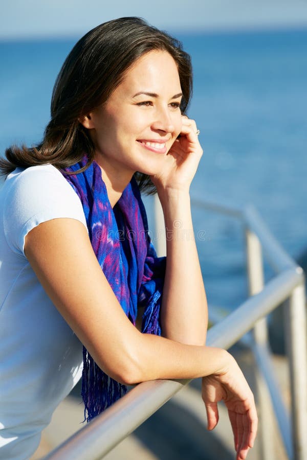 Hispanic Woman Looking Over Railing Sea Stock Photos - Free & Royalty ...