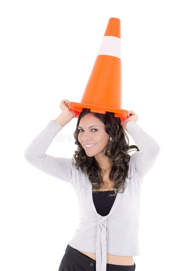 Hispanic Woman with Safety Cone Stock Photo - Image of motivate ...