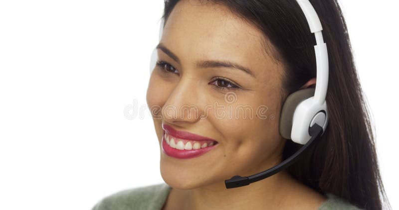 Hispanic Woman Telemarketer Talking and Smiling Stock Image - Image of ...