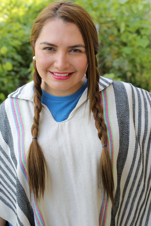 Hispanic Woman Wearing a Ruana Stock Image - Image of farmer, farm ...
