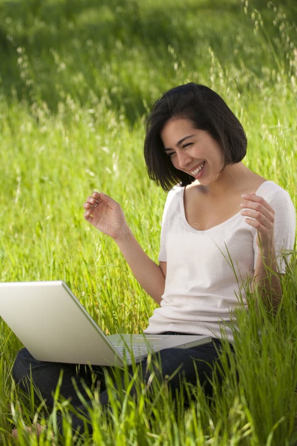 Hispanic Woman Working Laptop Computer Stock Photo - Image of negative ...