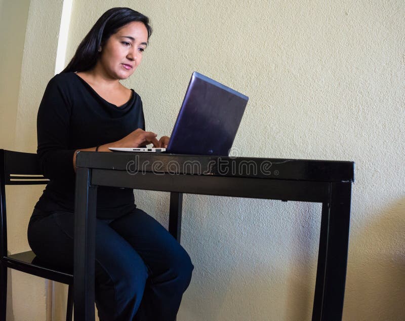 Hispanic Woman Working at Laptop Stock Photo - Image of young, student ...