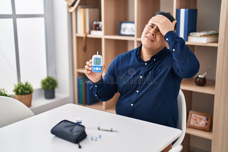 Hispanic Young Man Holding Glucometer Device Stressed and Frustrated ...