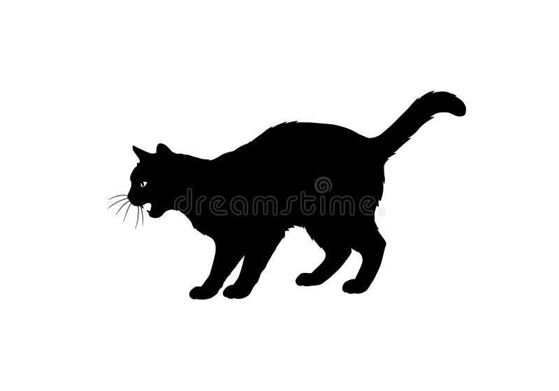 Hissing cat silhouette stock vector. Illustration of black - 374895484