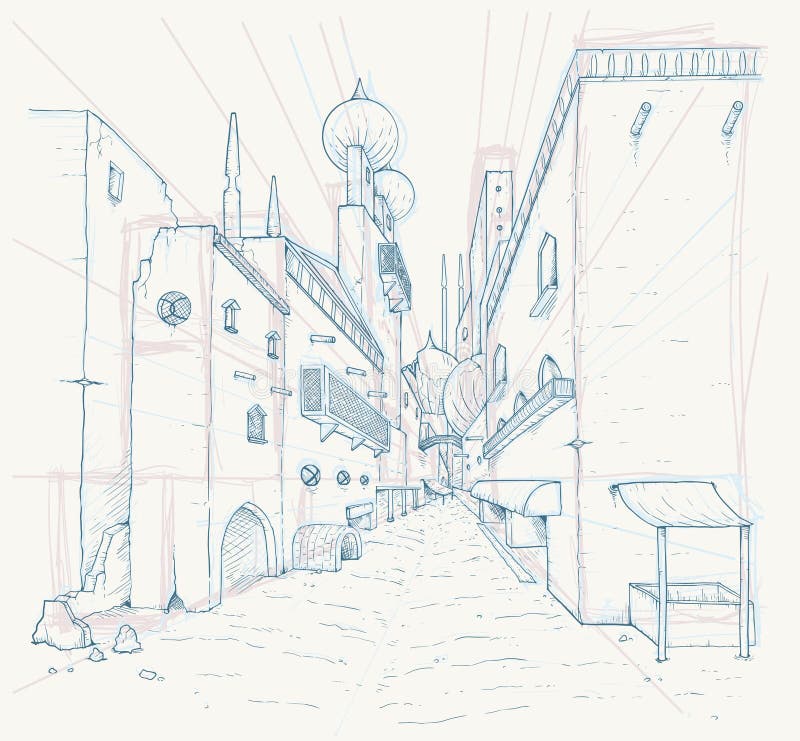 Historic Arabian Street Draw Stock Vector - Illustration of design ...