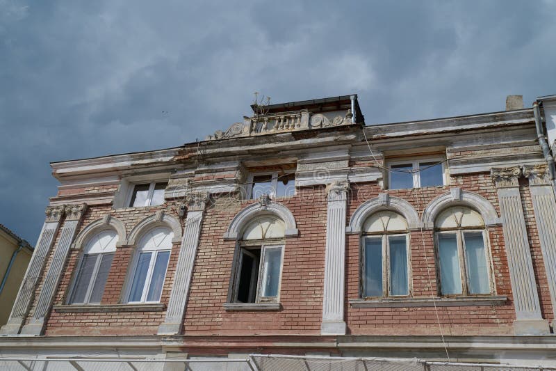 Historic Architectural Details of a Weathered Building Showcasing ...