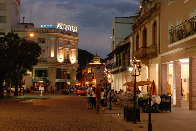 Argentina Province of Salta Square with Restaurant and Bars at Night ...