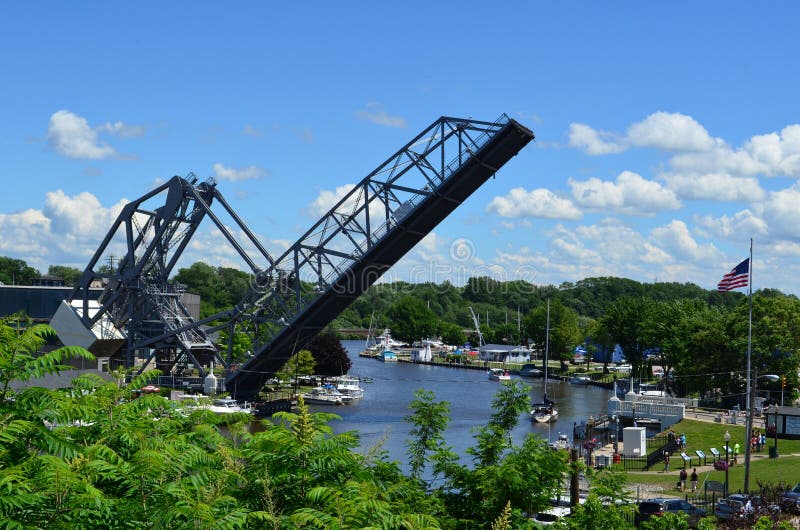 Historic Ashtabula Harbor Lift Bridge Raised on a Sunny Summer Day ...