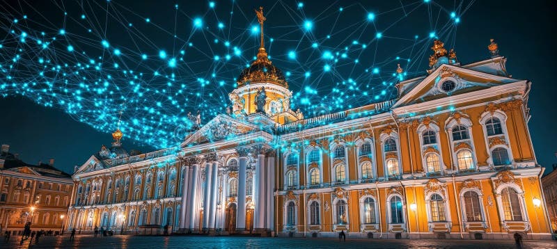 Historic Baroque Building Illuminated at Night, Visualizing Modern ...