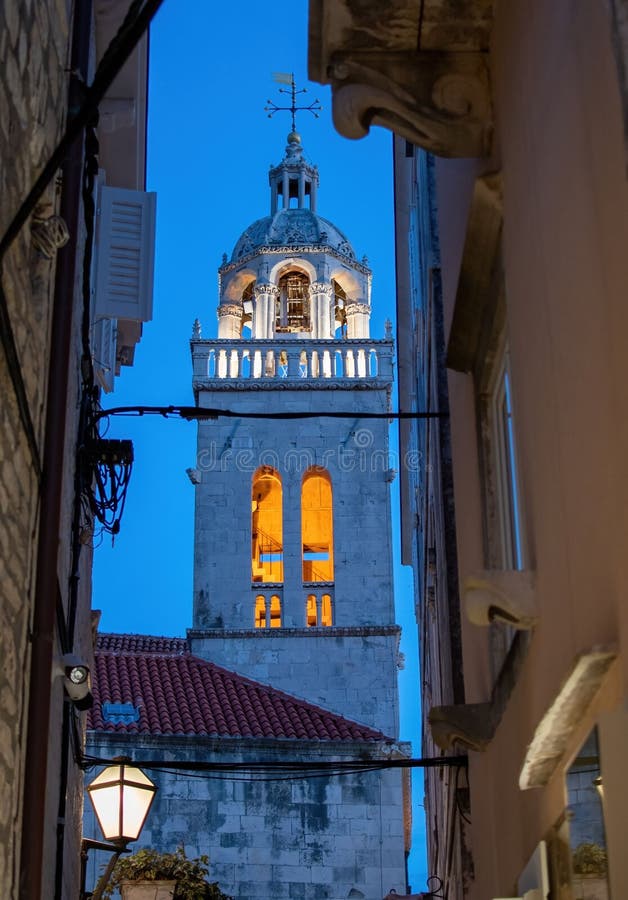Historic Bell Tower of St. Mark S Cathedral in the Old Town of Korcula ... Historic Bell Tower of St. Mark S Cathedral in the Old Town of Korcula ...