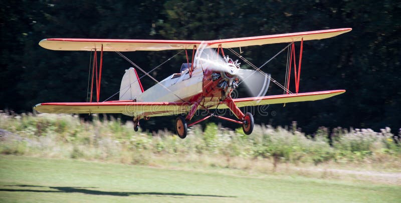 Historic Biplane on an Airfield Stock Image - Image of power, wing ...