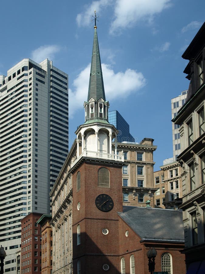 Historic Brick Church and Modern Buildings Stock Image - Image of ...