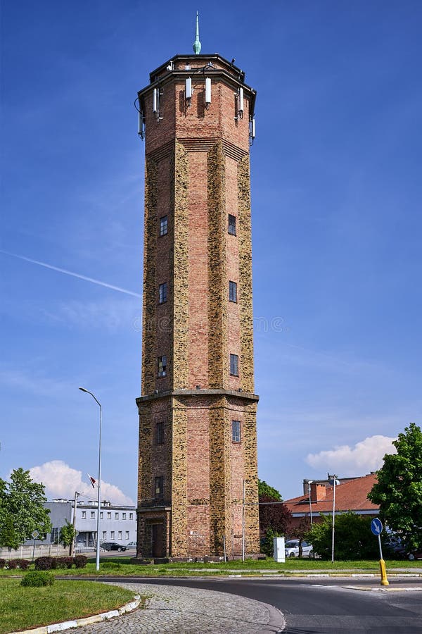Historic Brick Water Tower in Skwierzyna Stock Image - Image of grass ...