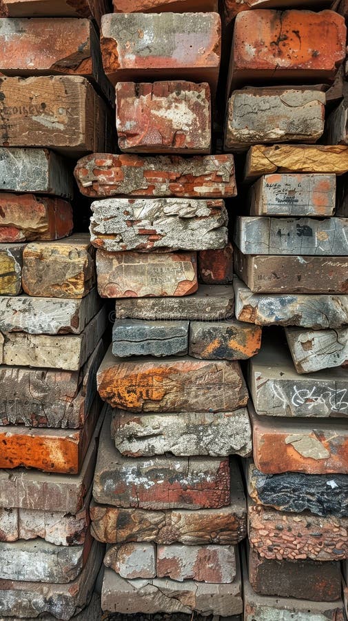 Historic Bricks Stacked in a Tight Arrangement Highlighting Salvaged ...