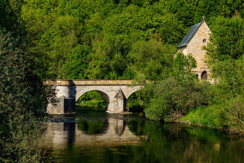 The Historic Bridge Over the Werra River at Creuzburg in the Werra ...