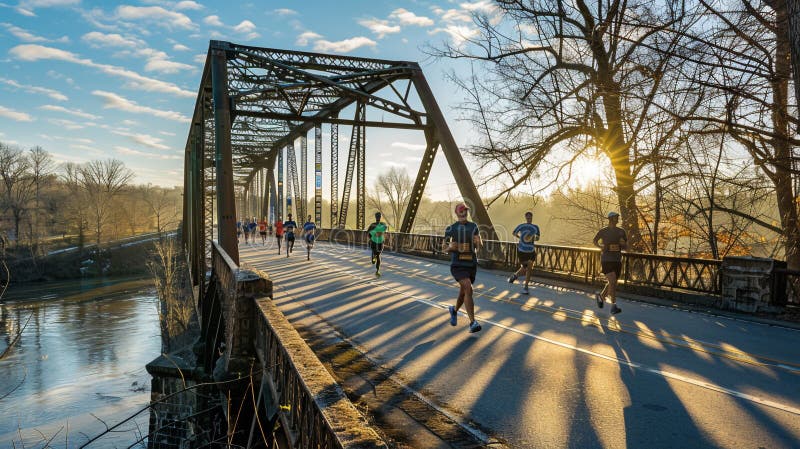 A Historic Bridge with Runners Crossing Over, Highlighting Global ...