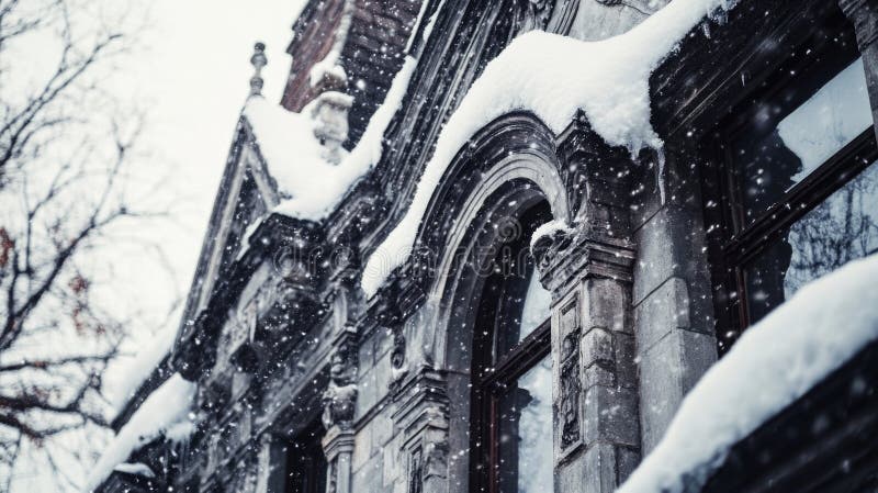 A Historic Building Covered in Snow, Featuring a Distinctive Clock ...