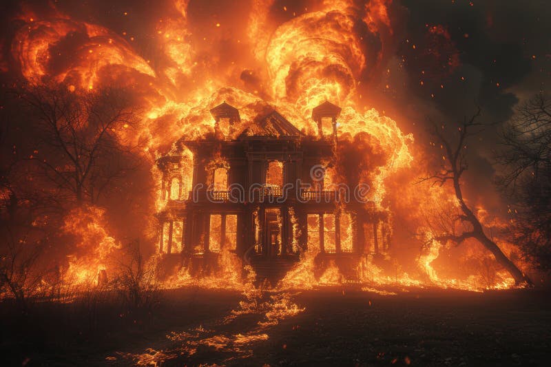 Historic Building Engulfed in Intense Fire with Dramatic Effects Stock ...