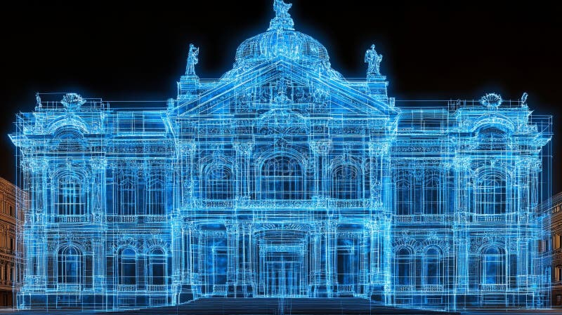 Historic Building Facade, Architectural Wireframe Rendering, 3D Digital ...