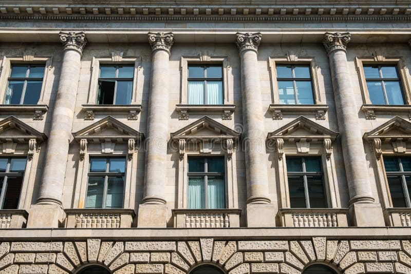 Columns on Building Exterior - Historical Building Facade Stock Image ...