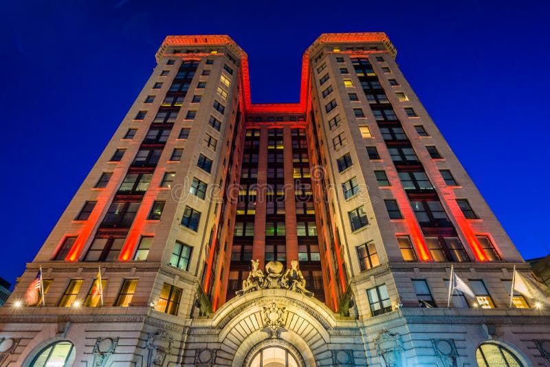 Historic Building at Night, in Downtown Baltimore, Maryland Stock Image ...
