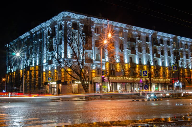 Historic Building at Night, Illuminated in the Colors of the Flag of ...