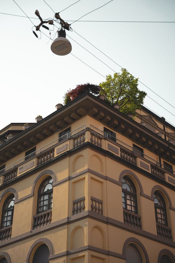 Historic Building with Rooftop Garden Stock Photo - Image of overhead ...