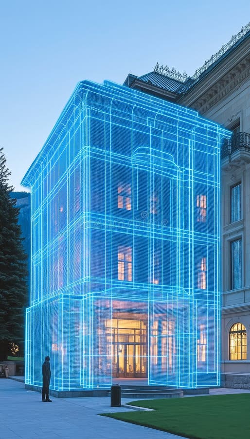 Historic Building Transformed Blue Dotted Outline Creates Digital ...