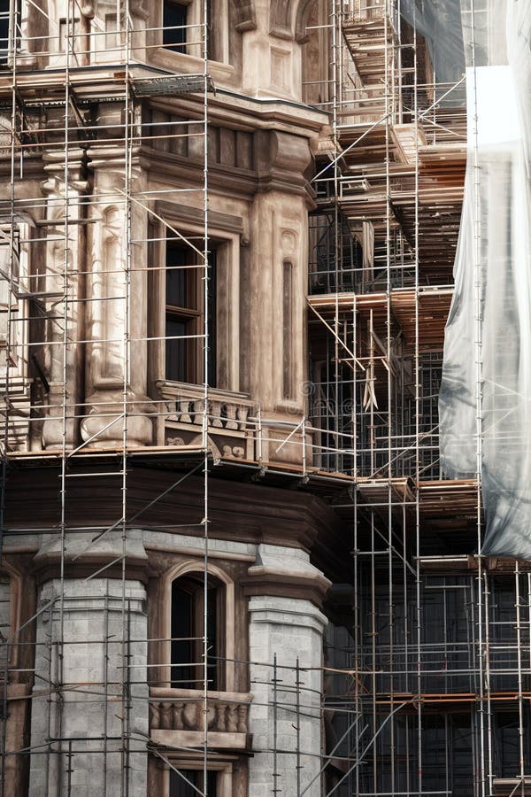 Historic Building Under Restoration with Cranes and Scaffolding in the ...