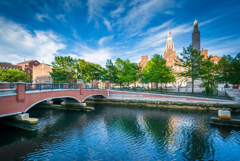 Historic Buildings and Bridge Along the Providence River in Down Stock ...