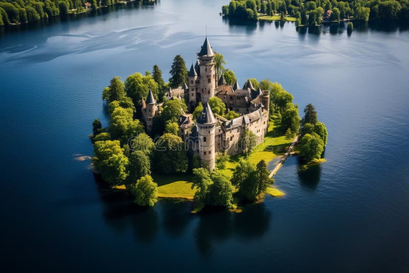 Historic Castle on Island stock illustration. Illustration of building ...