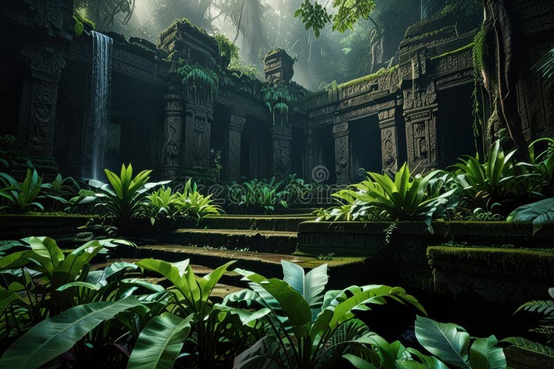 Historic Castle in the Middle of Jungle with Small Waterfall Stock ...