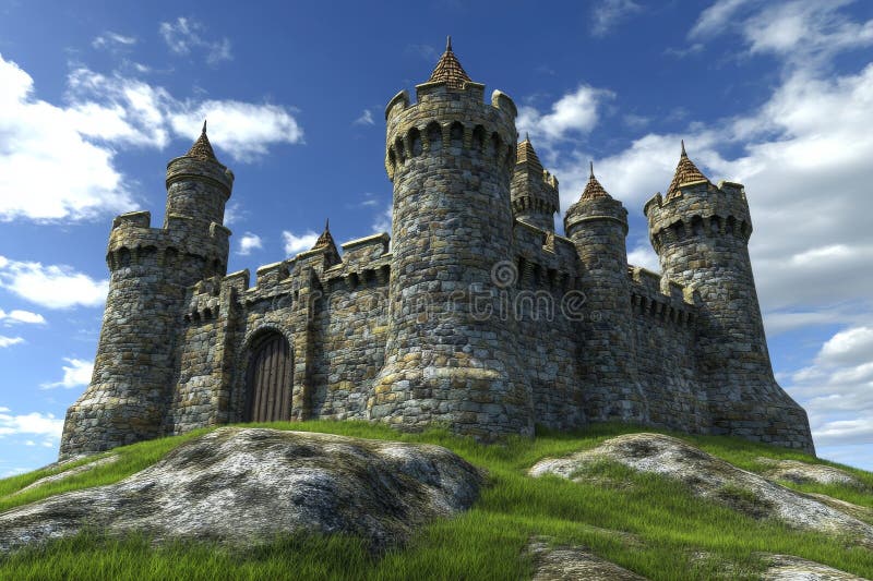 A Historic Castle Sits Atop a Rocky Hill Beneath a Dramatic Cloudy Sky ...