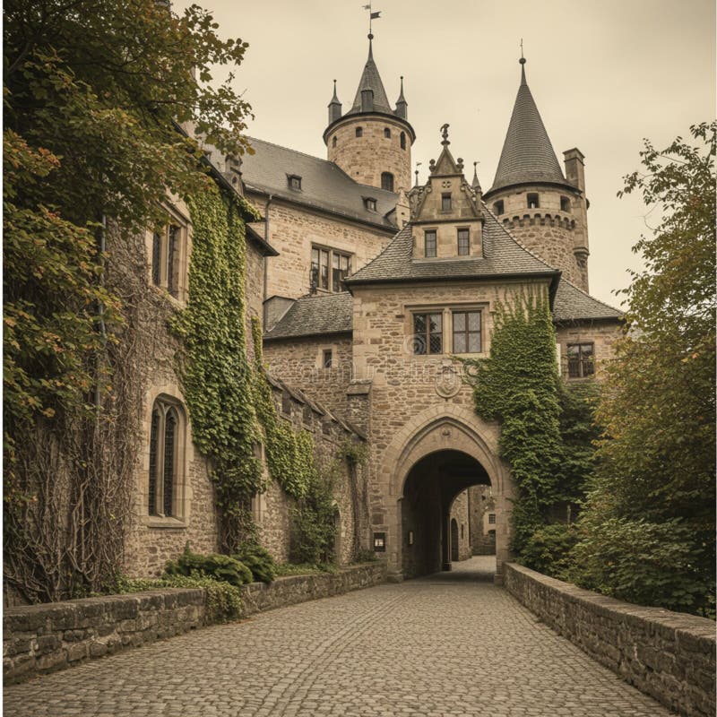 A Historic Castle with Stone Architecture and Multiple Turrets ...