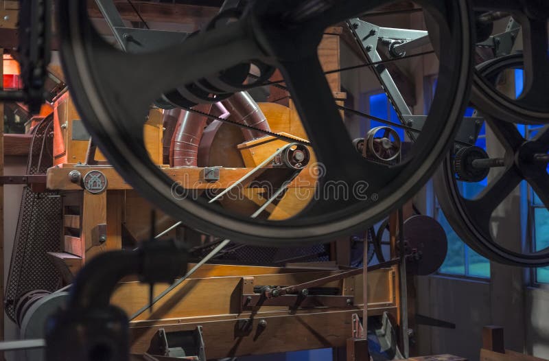 Historic Chocolate Processing Machine with Mechanical Wheels at Cailler ...
