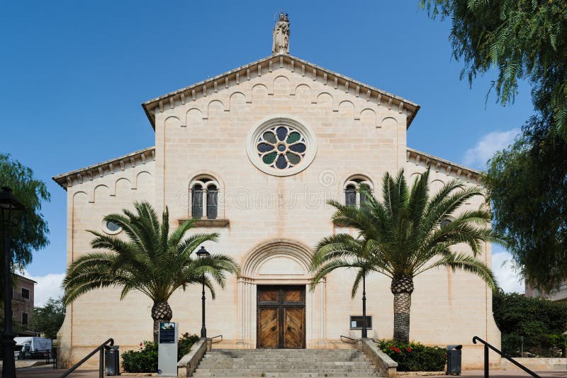 Historic Church with Palm Trees and Blue Sky Editorial Stock Image ...