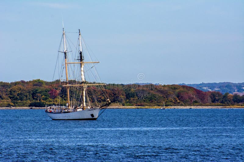 Historic Clipper Ship in the Bay Stock Image - Image of book ...
