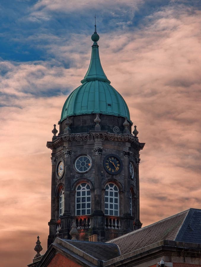 Historic Clock Tower at Sunset in Dublin Stock Image - Image of tower ...