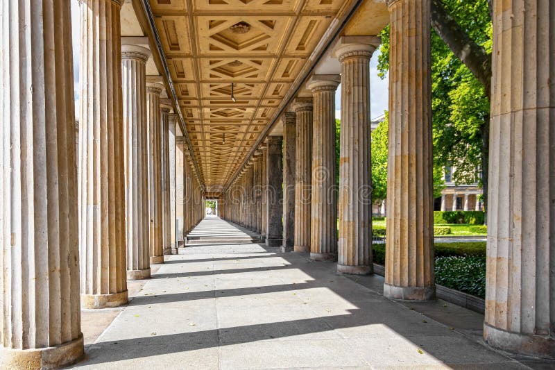 Historic Colonnade with Classical Stone Pillars. Symmetrical View of an ...