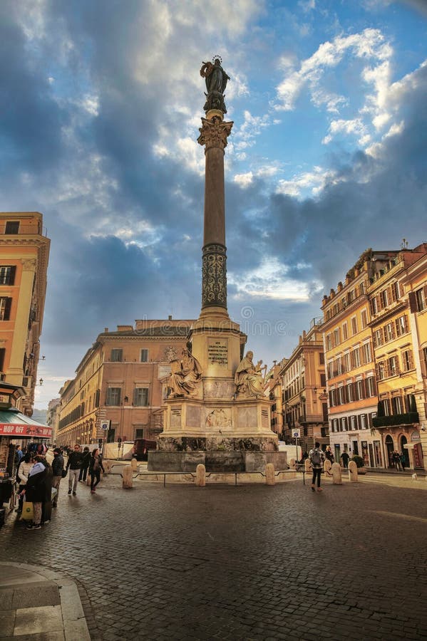 Historic Column of the Immaculate Conception in Rome, Italy Editorial ...