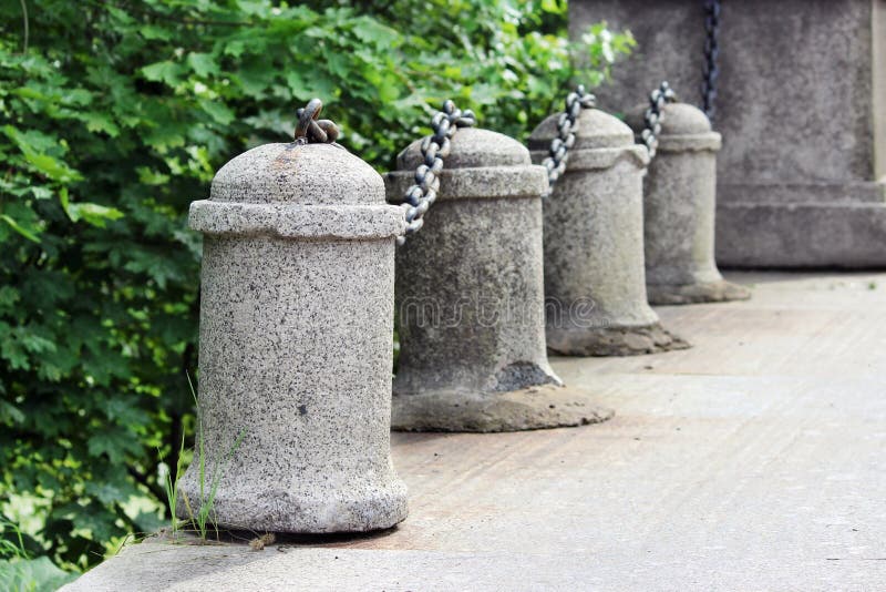 Historic Concrete Pillars with Metal Chains As a Guard at the Road ...