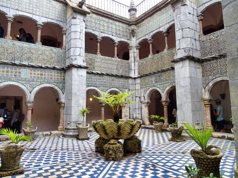 Historic Courtyard with Intricate Tile Work. Stock Image - Image of ...