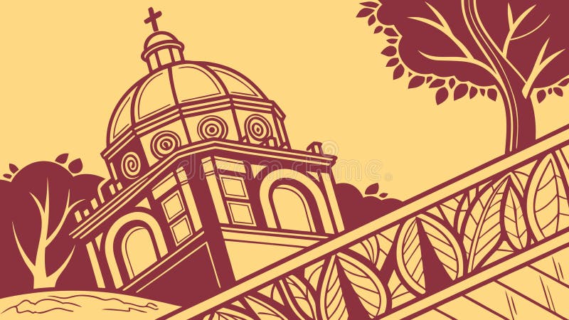 Historic Domed Building with Tribal Pattern Foreground, Vector Design ...